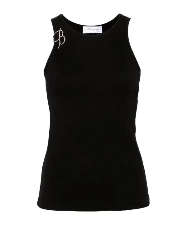 Blumarine Round Neck Embellished Tank Top - Black