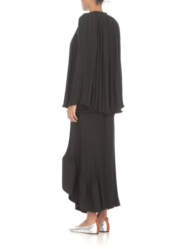 LANVIN Long-sleeved Pleated Blouse With V-neck And Rope Detail - Black