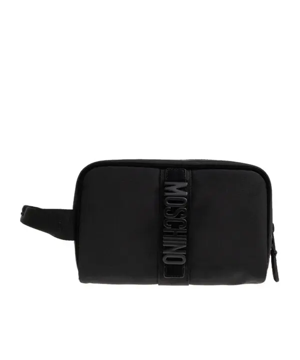 Moschino Detailed Zipped Cosmetic Bag - Black