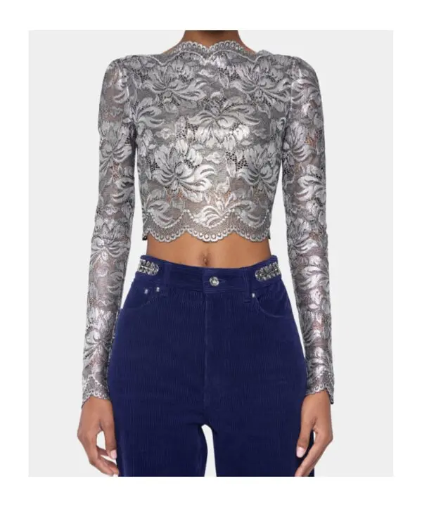Rabanne Lace Detailed Cropped Top