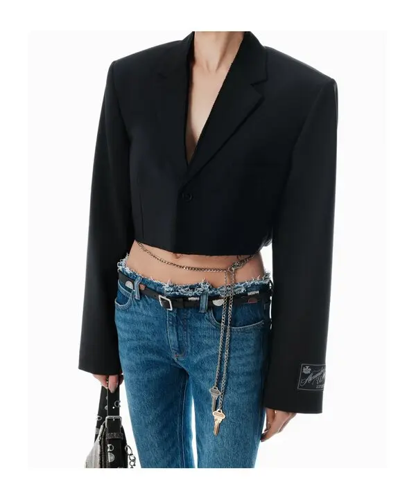 Alexander Wang Cropped Long-sleeve Blazer With Chain Detail