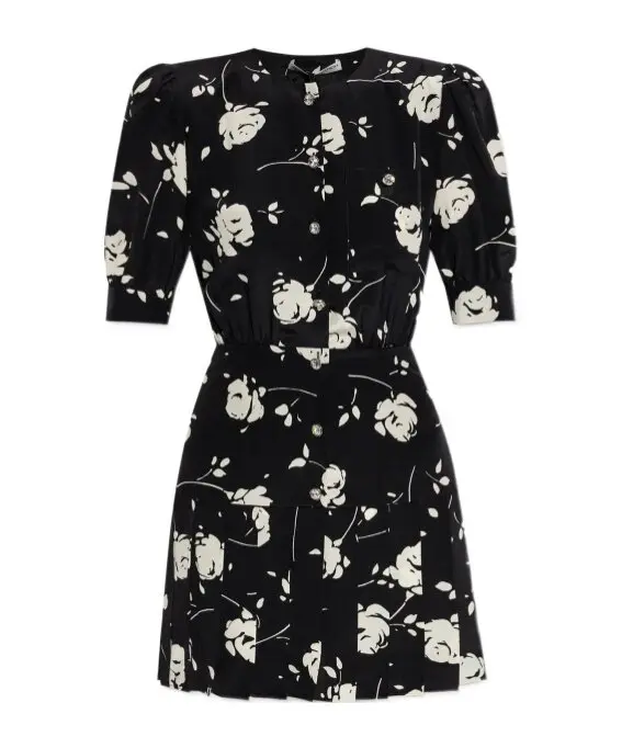 Alessandra Rich Floral Print Short Sleeve Button-up Dress