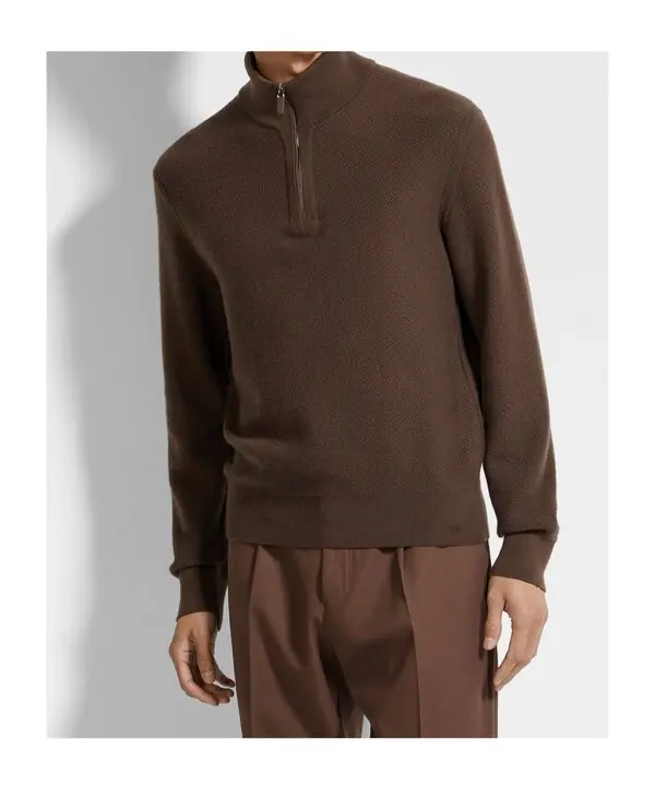 Zegna Long Sleeve Zip-up Jumper - Brown