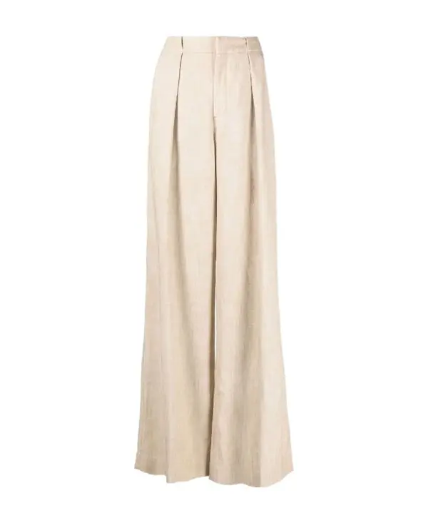 Closed Pleated Flared Trousers - Nude
