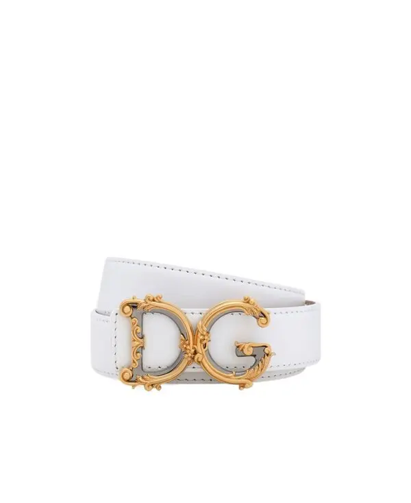 Dolce & Gabbana Baroque Logo Buckle Belt - White