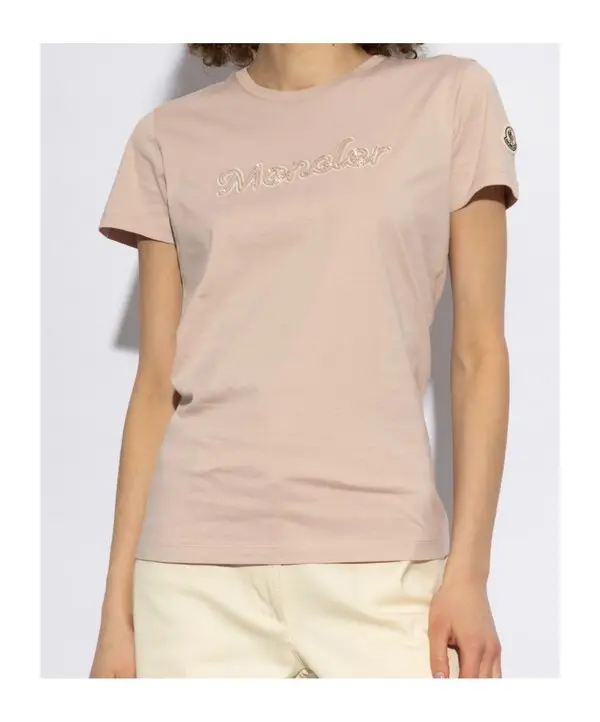 Moncler Logo Detailed Crewneck T-shirt - Pink