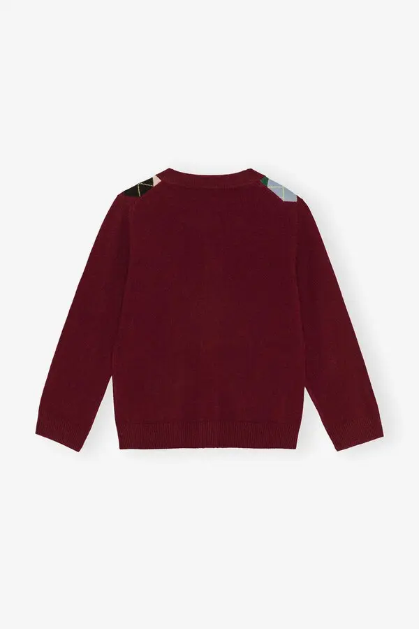 GANNI Crewneck Argyle Cardigan - Wine Red