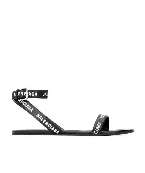 Balenciaga Letter Printed Flat Sandals - Black