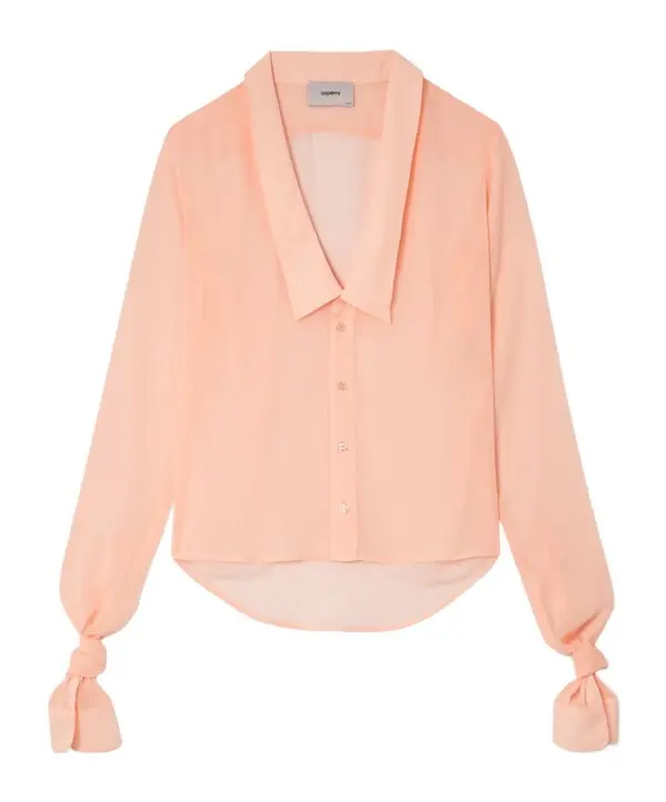 Coperni Long Sleeve Deep V-neck Semi-sheer Shirt - Pink