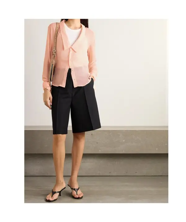 Coperni Long Sleeve Deep V-neck Semi-sheer Shirt - Pink