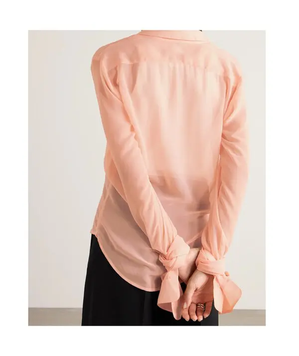 Coperni Long Sleeve Deep V-neck Semi-sheer Shirt - Pink