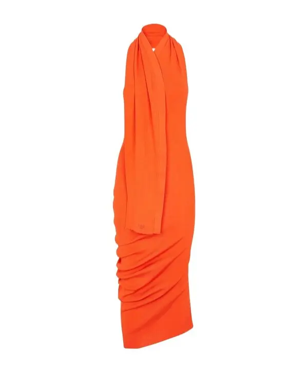 Fendi Sleeveless Asymmetrical Draped Dress - Orange