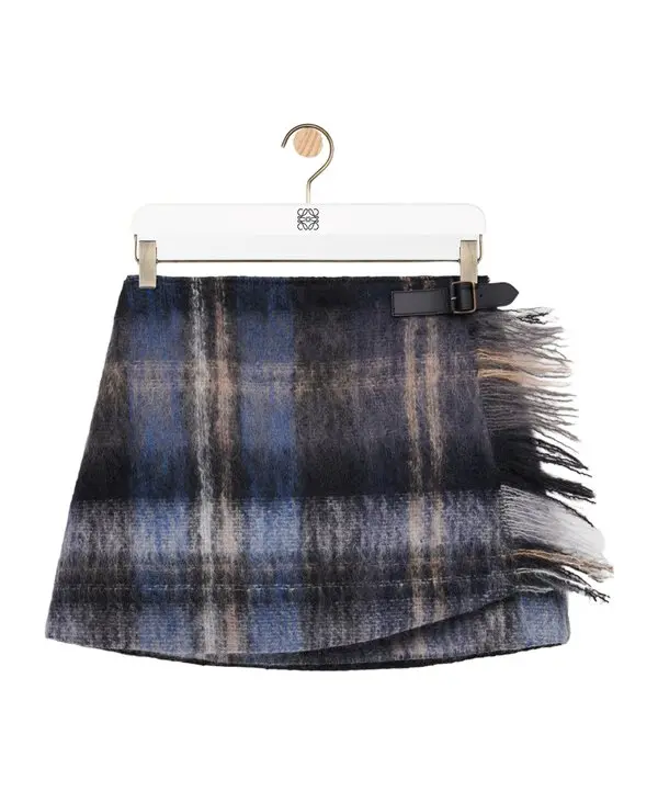 Loewe Checked Wrap Skirt With Tassels - Blue/multicolor