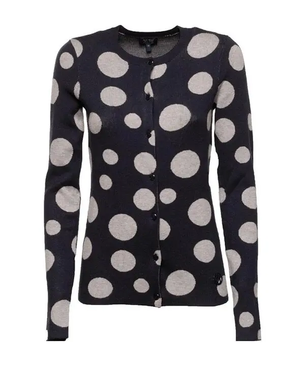 Emporio Armani Polka Dot Round Neck Long Sleeve Knitted Cardigan