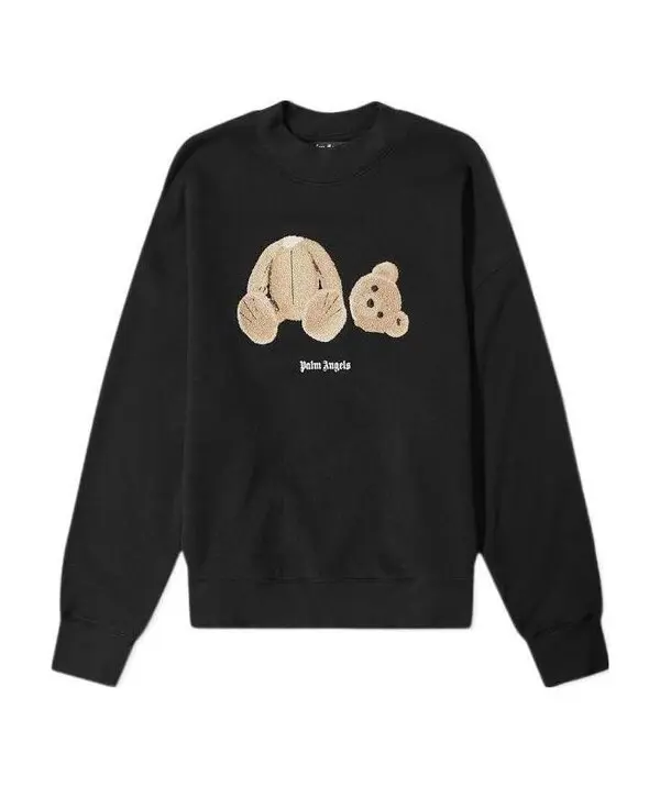 Palm Angels Logo Printed Crewneck Sweatshirt - Black