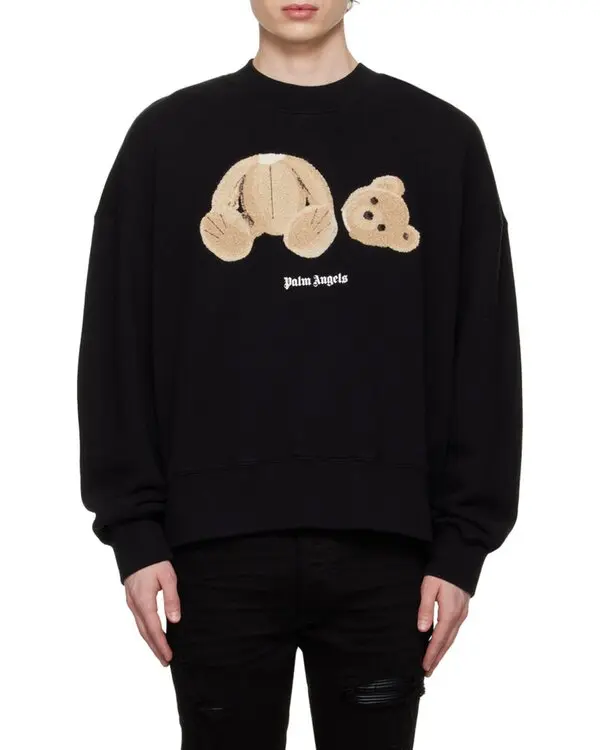 Palm Angels Logo Printed Crewneck Sweatshirt - Black