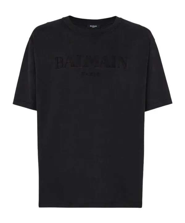 Balmain Logo Embroidered Crewneck T-shirt - Black
