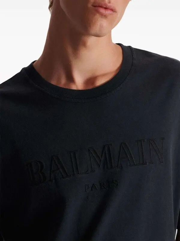 Balmain Logo Embroidered Crewneck T-shirt - Black