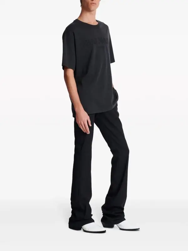 Balmain Logo Embroidered Crewneck T-shirt - Black