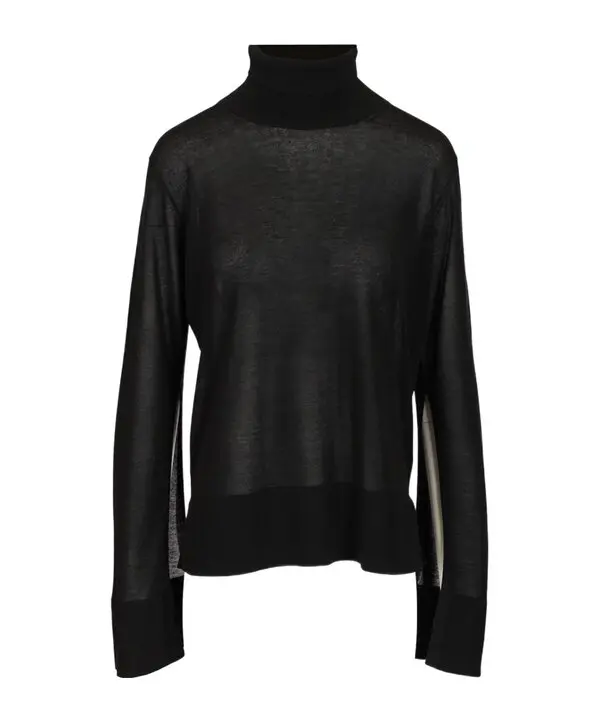 TOTEME High Neck Knitted Top With Ribbed Trims - Black