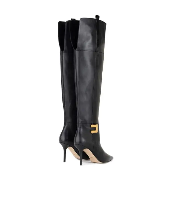 Elisabetta Franchi Leather Logo Plaque Stiletto Boots