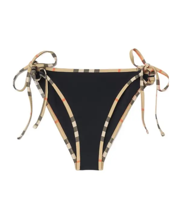 Burberry Check-trim Side-tied Bikini Bottoms - Black
