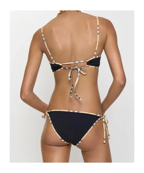 Burberry Check-trim Side-tied Bikini Bottoms - Black
