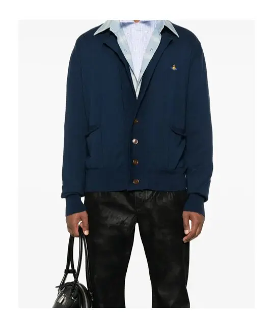 VIVIENNE WESTWOOD Orb-embroidered V-neck Cardigan - Black