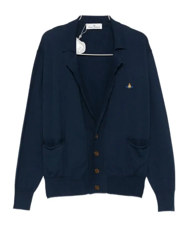 VIVIENNE WESTWOOD Orb-embroidered V-neck Cardigan - Black