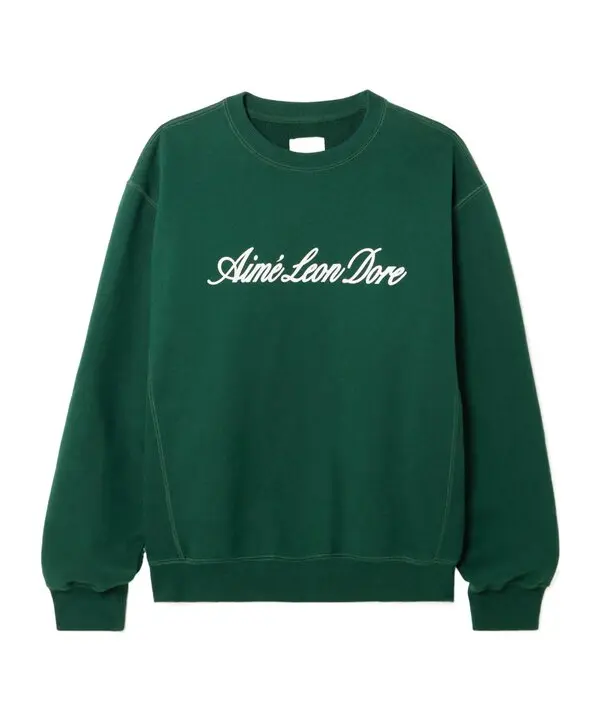 Aimé Leon Dore Long-sleeved Crewneck Sweatshirt With Printed Logo - Green