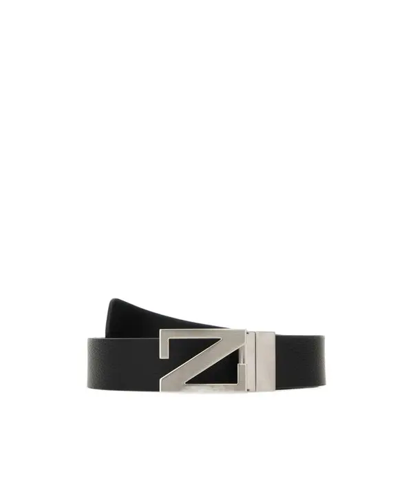 Zegna Logo Plaque Buckle Belt - Black