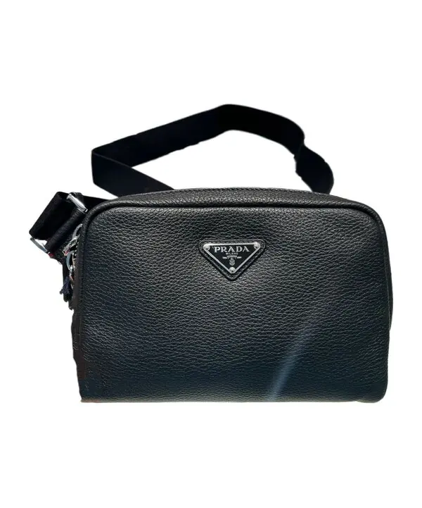 Prada Brique Saffiano Zipped Crossbody Bag - Black