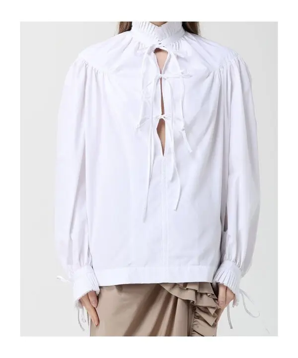 Dries Van Noten Tie-up Ruffled Shirt - White