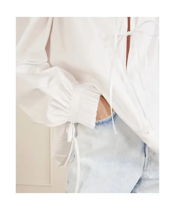 Dries Van Noten Tie-up Ruffled Shirt - White