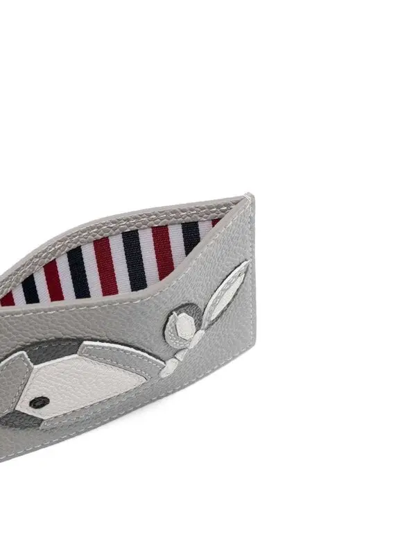 Thom Browne Whale-appliqué Pebbled Cardholder - Gray
