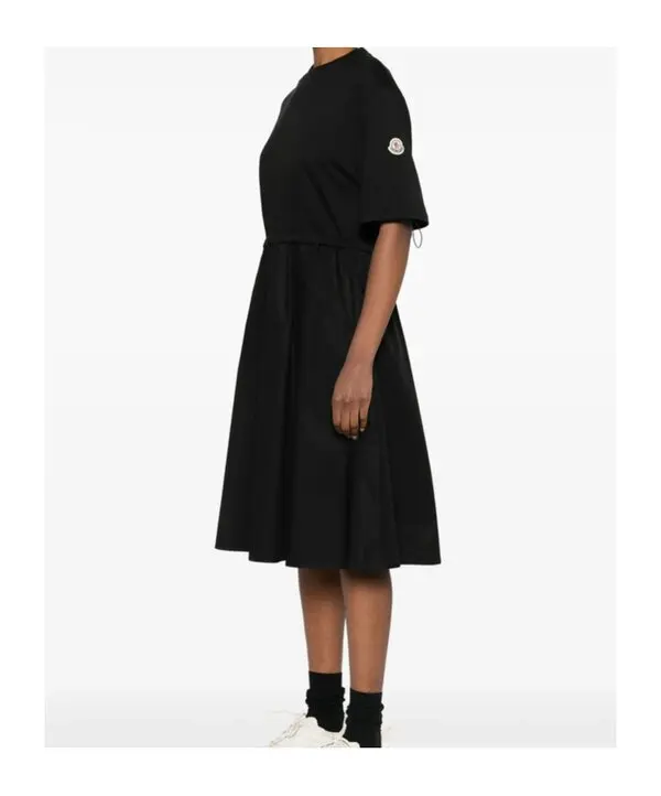 Moncler Contrast Panel Midi Dress With Drawstring Cuffs - Black