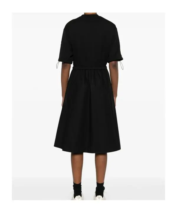 Moncler Contrast Panel Midi Dress With Drawstring Cuffs - Black