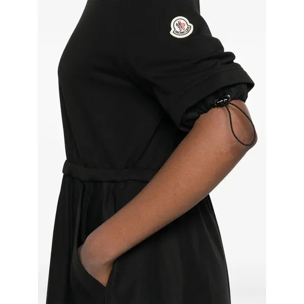 Moncler Contrast Panel Midi Dress With Drawstring Cuffs - Black