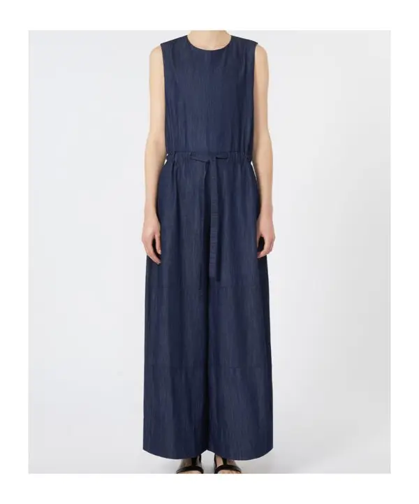 Max Mara Sleeveless Denim Jumpsuit With Drawstring Waist