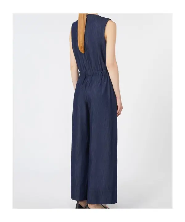 Max Mara Sleeveless Denim Jumpsuit With Drawstring Waist