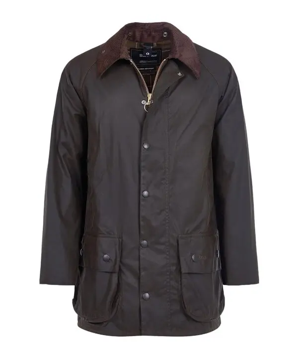 Barbour Waxed Jacket With Plaid Lining And Corduroy Collar