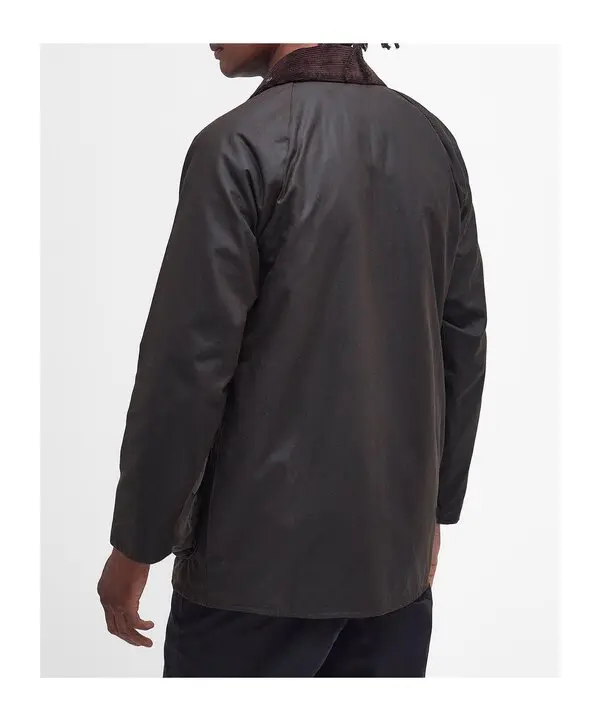 Barbour Waxed Jacket With Plaid Lining And Corduroy Collar