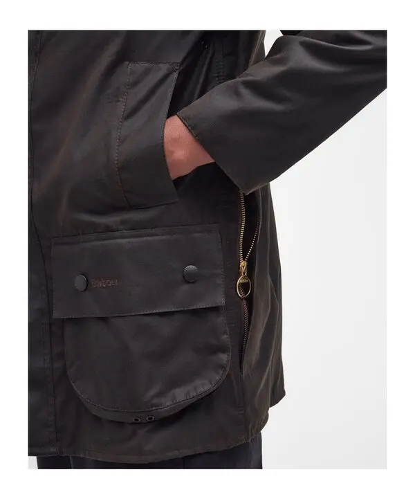 Barbour Waxed Jacket With Plaid Lining And Corduroy Collar