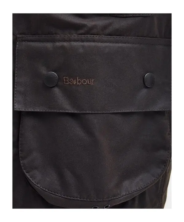 Barbour Waxed Jacket With Plaid Lining And Corduroy Collar