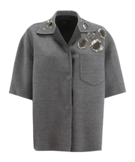 Fabiana Filippi Embellished Lapel Collar Double Layer Shirt Jacket