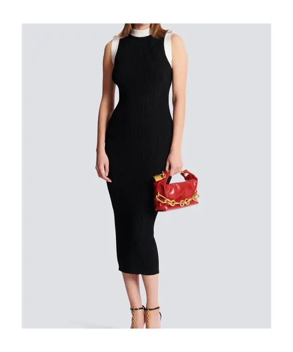 Balmain Long Two-tone Cable-knit Dress