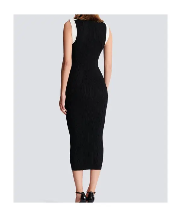 Balmain Long Two-tone Cable-knit Dress