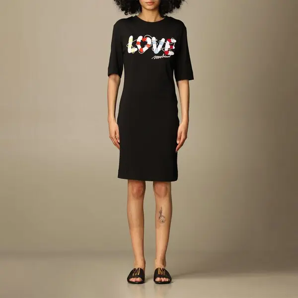 Moschino Round Neck Short-sleeved Dress - Black