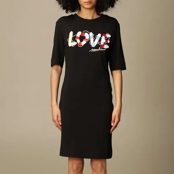 Moschino Round Neck Short-sleeved Dress - Black