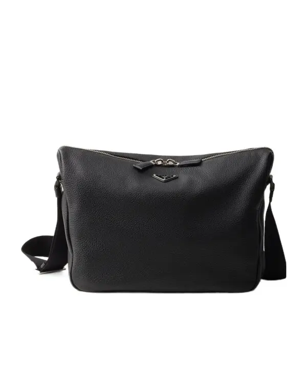 Prada Logo Plaque Zipped Shoulder Bag - Black